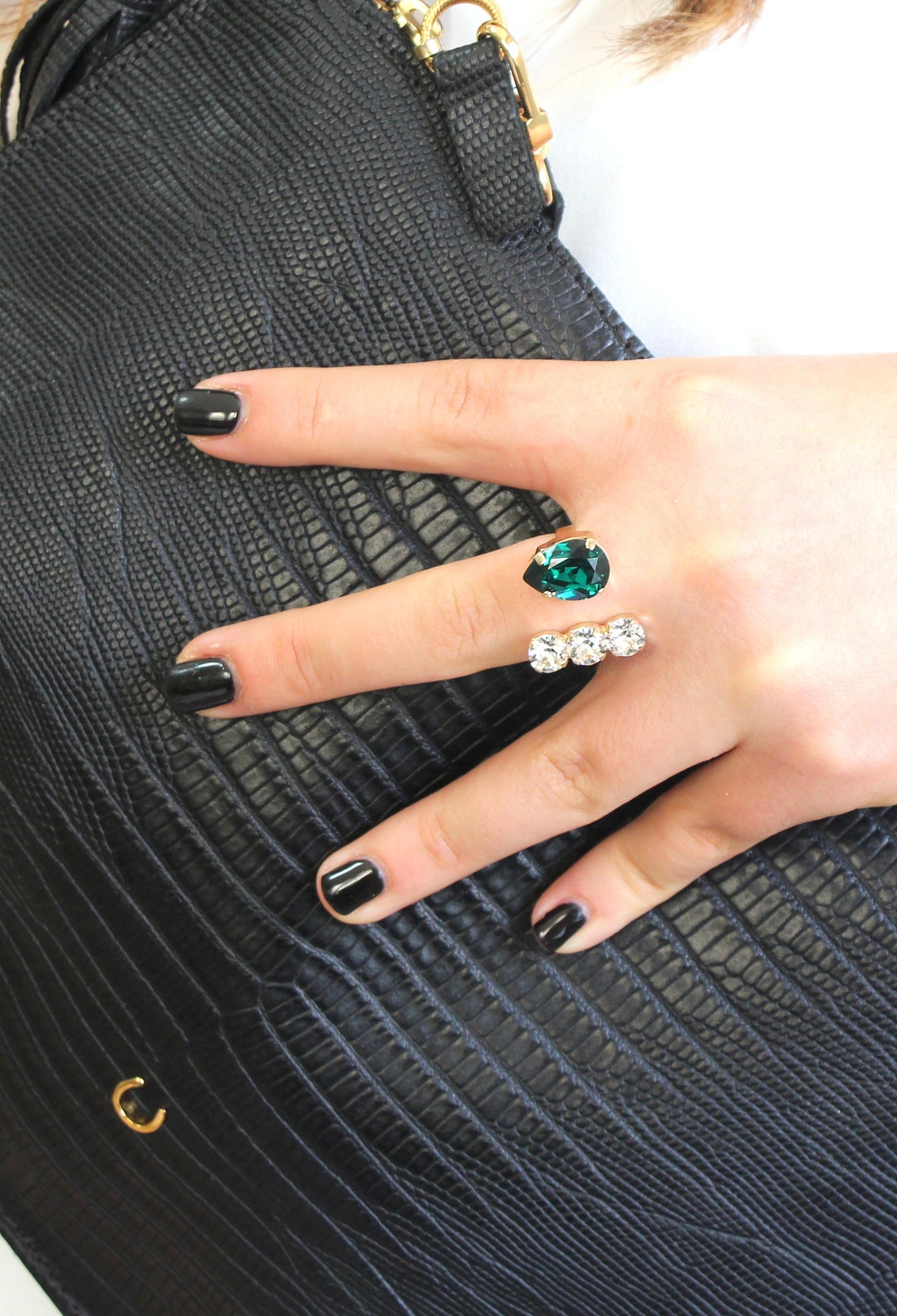 Emerald Ring, Cocktail Ring, Green Emerald Crystal Ring, Mint Double ...