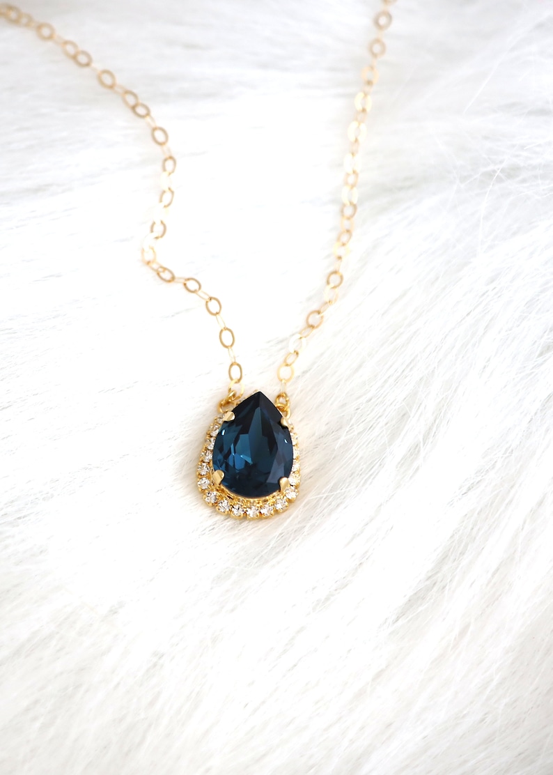 Navy Blue Necklace, Bridal Blue Navy Crystal Necklace, Bridesmaids ...