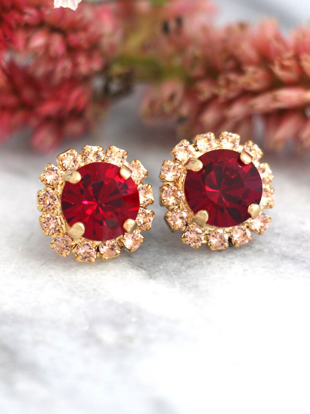 Ruby Red Earrings, Marsala Red Earrings, Bridal Ruby Earrings, Red ...