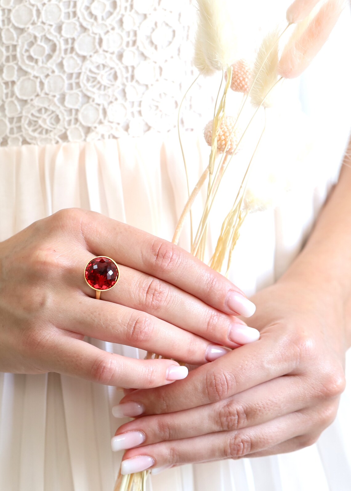 Red Crystal Ring Red Ruby Cocktail Crystal Ring Statement - Etsy