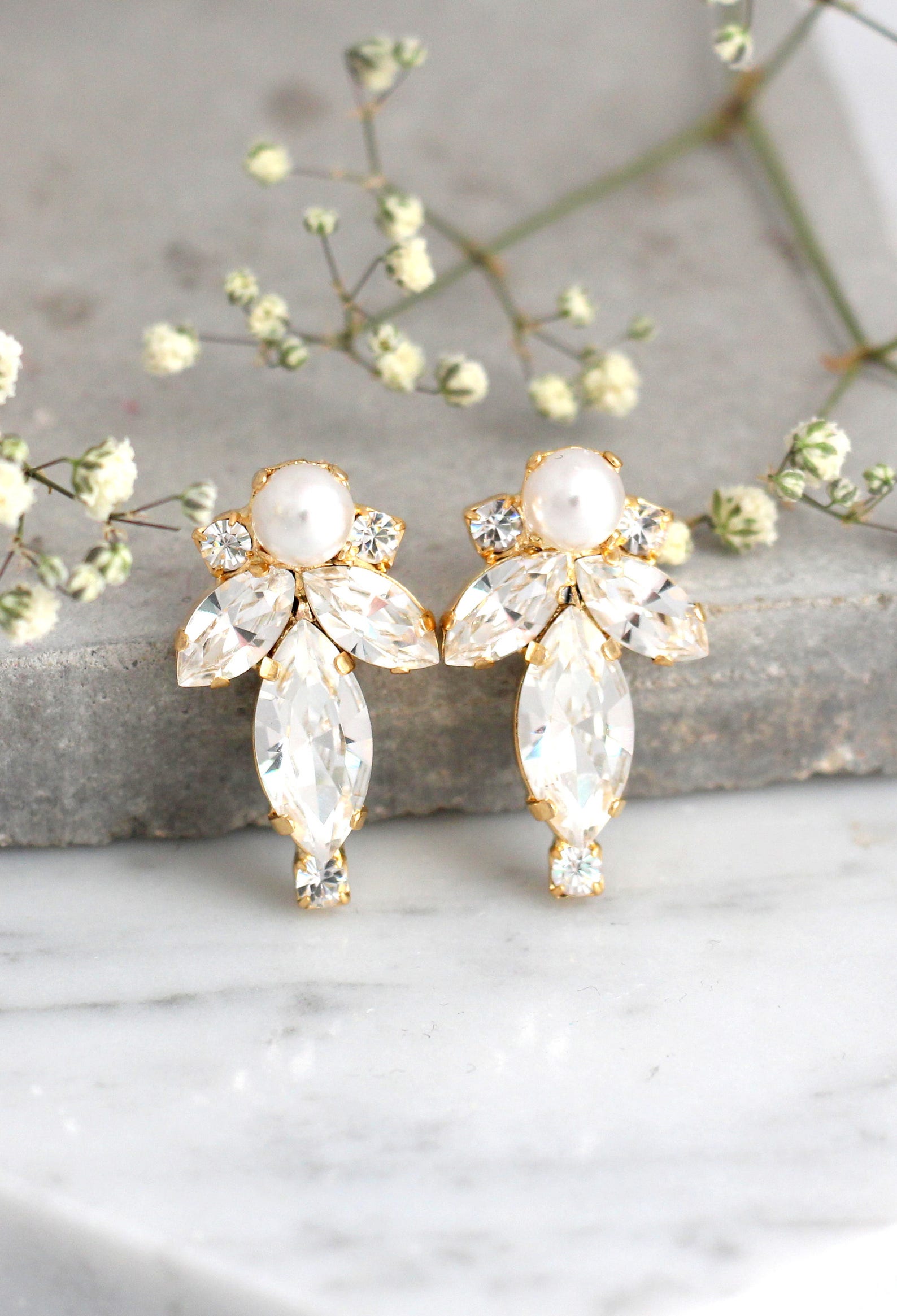 Bridal Pearl Earrings Bridal Earrings Bridal Clear Crystal | Etsy
