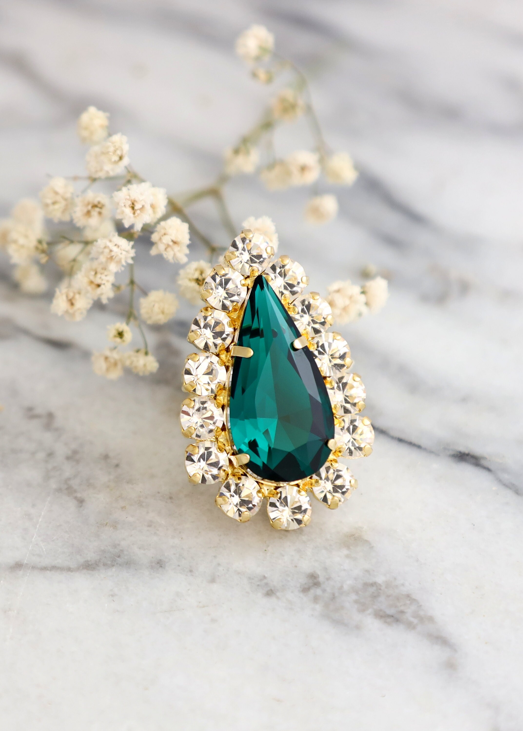 Emerald Cocktail Ring, Emerald Statement Ring, Emerald Green Crystal ...