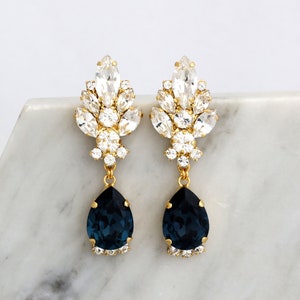 Blue Navy Drop Earrings, Navy Blue Chandelier Earrings, Bridal Blue ...