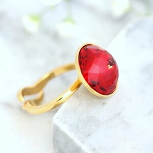 Red Crystal Ring, Red Ruby Cocktail Crystal Ring, Statement Gold ...