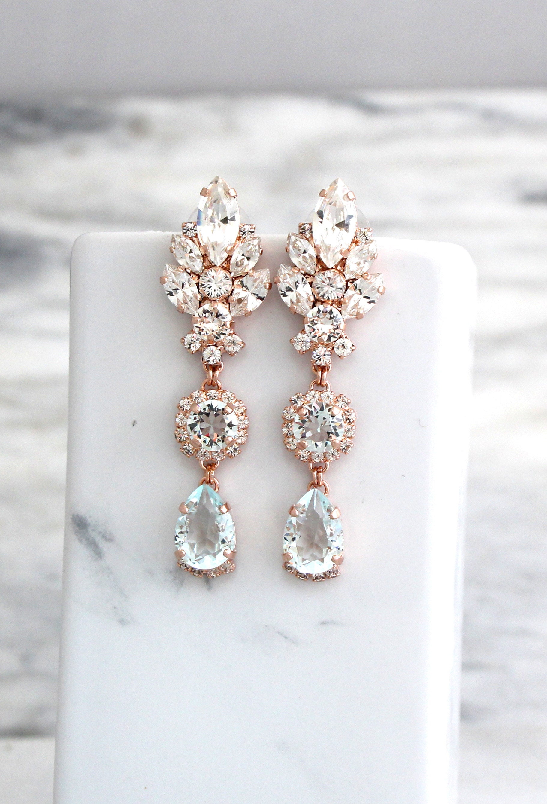 Bridal Clip on Chandeliers, Aquamarine Chandelier, Blue Sky Earrings ...