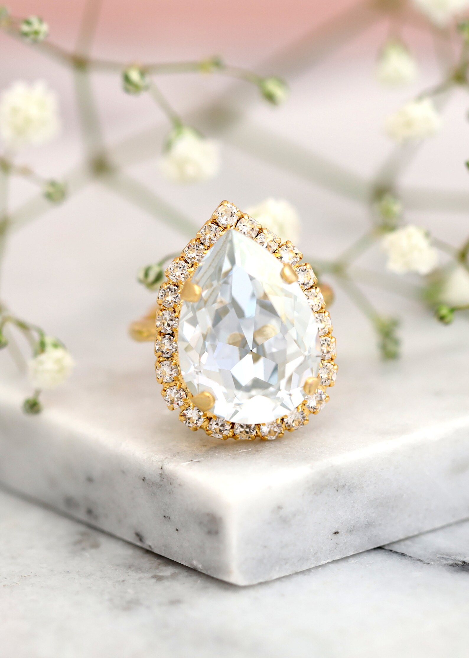 Cocktail Ring, Dusty Blue Crystal Statement Ring, Bridal Crystal Duty ...