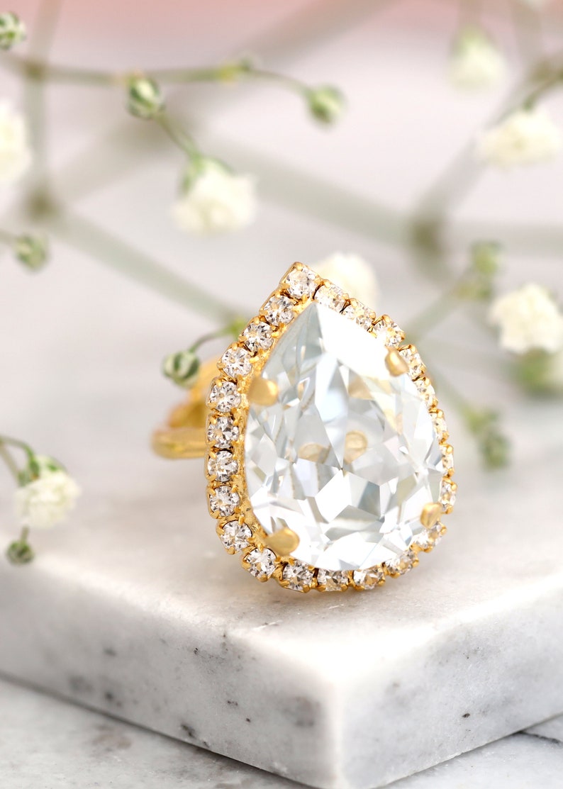 Cocktail Ring Dusty Blue Crystal Statement Ring Bridal - Etsy