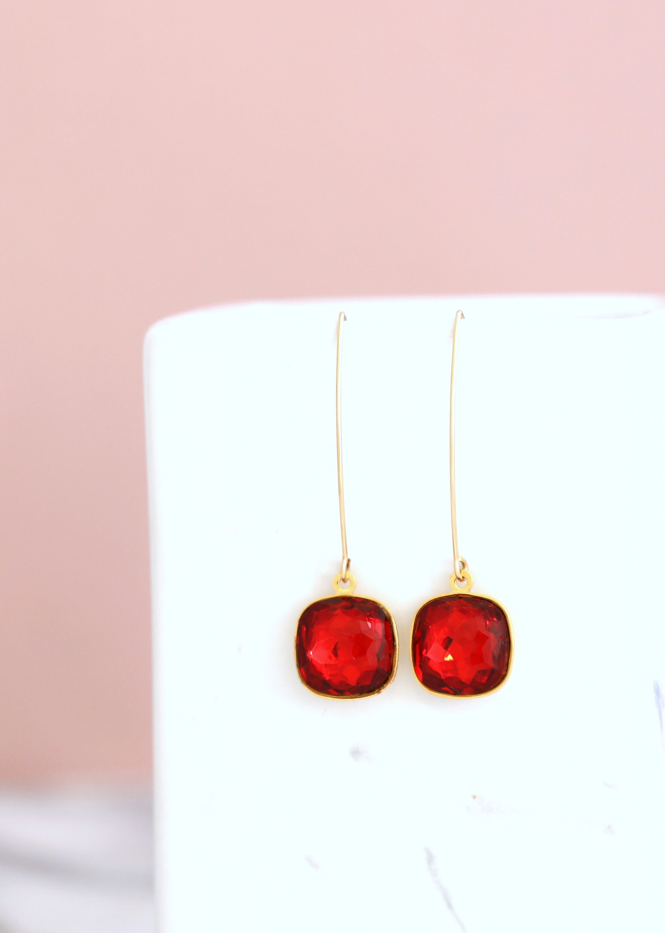 Red Drop Earrings, Ruby Red Dangle Crystal Earrings, Red Ruby Crystal ...