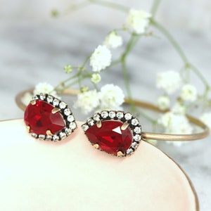 Red Bracelet, Bridal Red Cuff Bracelet, Red Ruby Crystal Silver ...