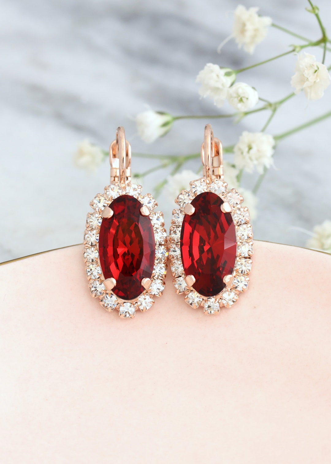 Ruby Drop Earrings, Garnet Red Droplets Earrings, Bridal Red Drop ...