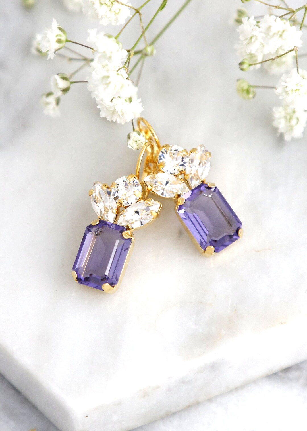 Purple Crystal Drop Earrings, Bridal Purple Drop Earrings, Violet ...