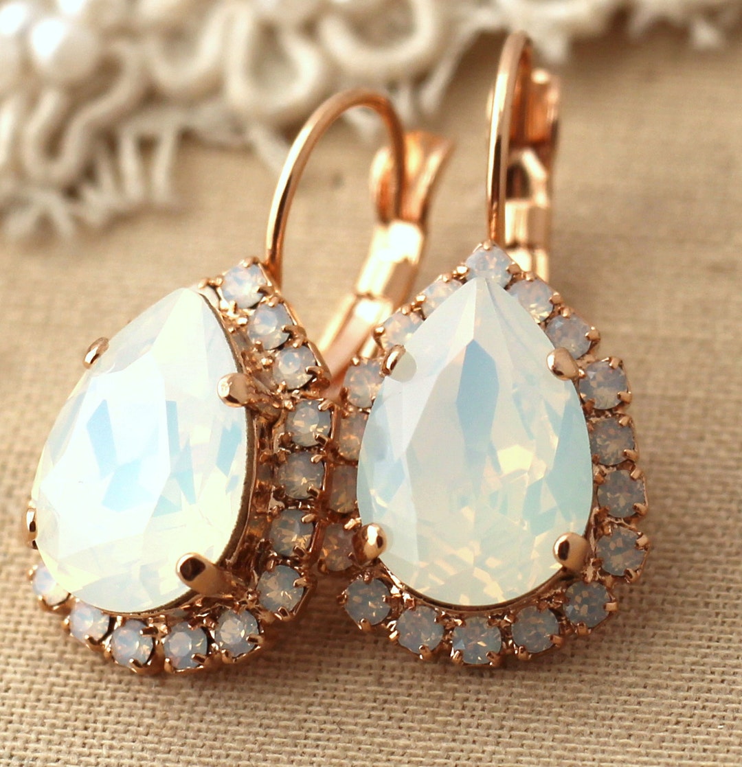 Opal Drop Earrings, Bridal Opal Earrings, White Opal Drop Earrings ...