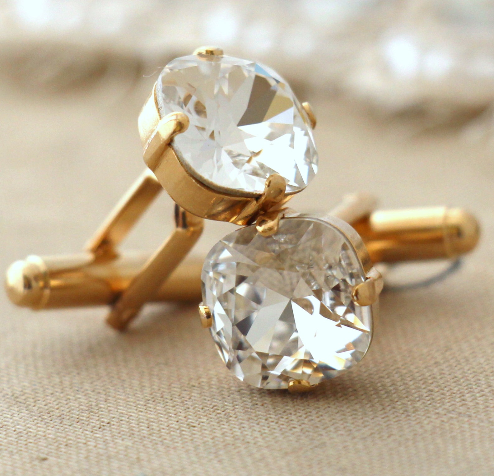 Cufflinks for Man Gold White Crystal Cufflinks Silver White - Etsy