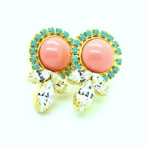Pink Earrings, Pin Stud Earrings, Pink Turquoise Earrings, Gift for Her ...