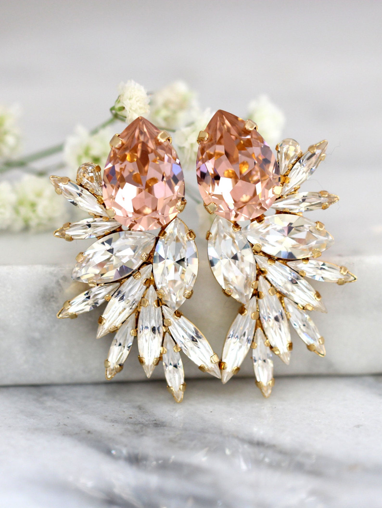 Blush Statement Earrings, Bridal Blush Earrings, Blush Bridal Earrings ...