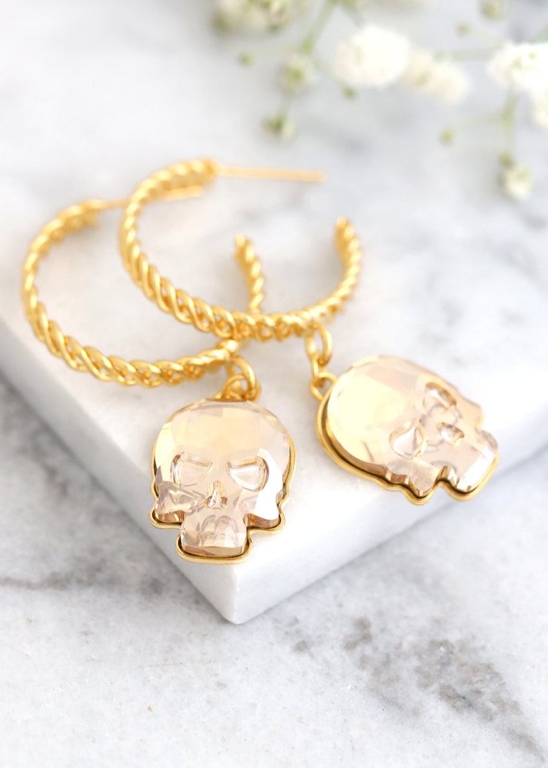 Skull Hoop Earrings Gold Hoop Earrings Gothic Bride - Etsy