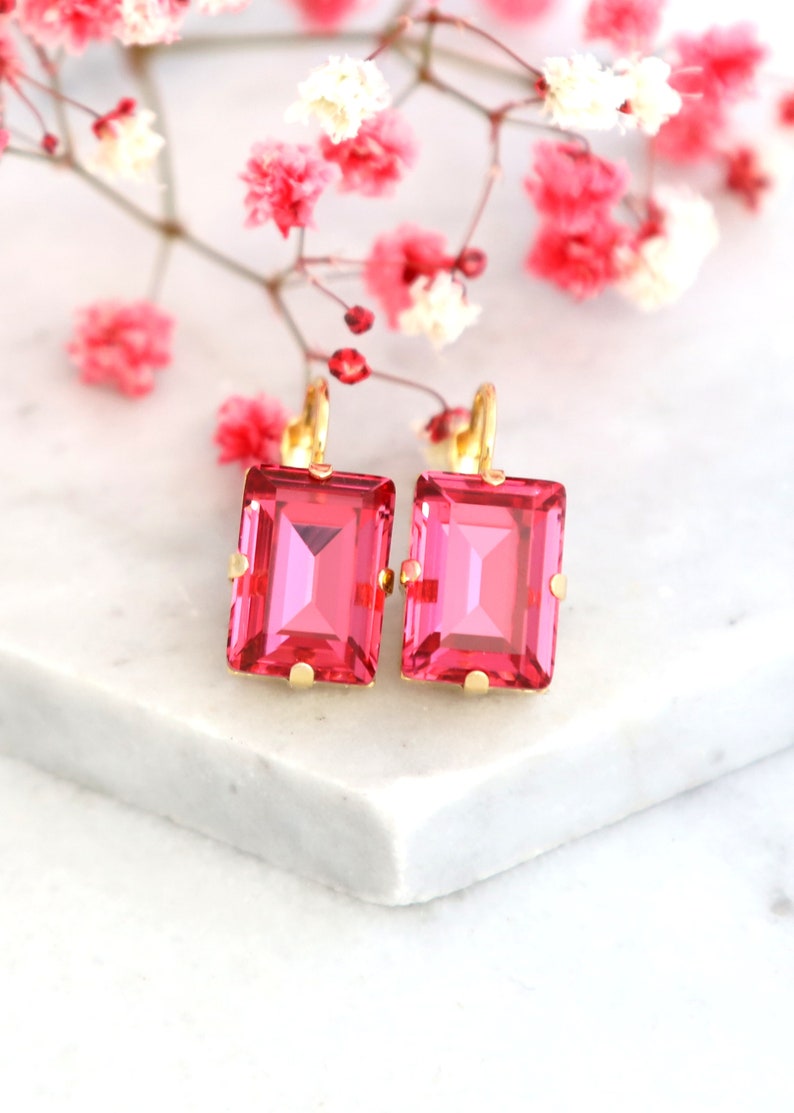 Pink Drop Earrings, Pink Drop Earrings, Bridal Pink Earrings, Hot Pink ...