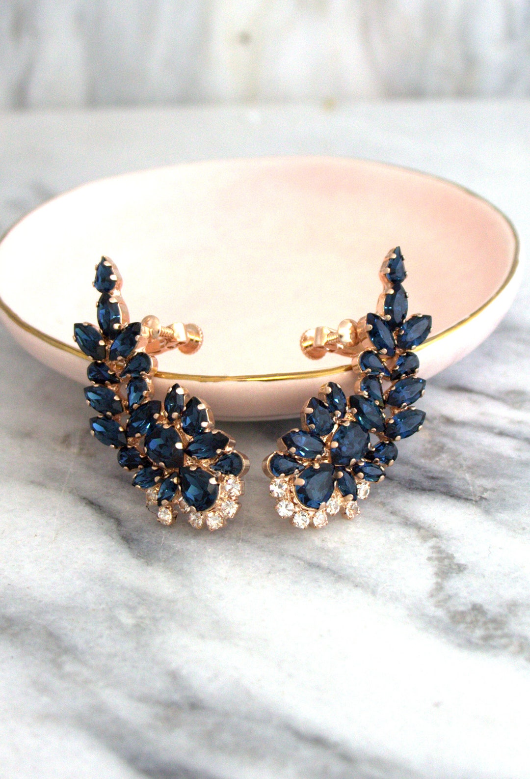 Blue Navy Climbing Earrings, Bridal Climbing Earrings, Crawling ...
