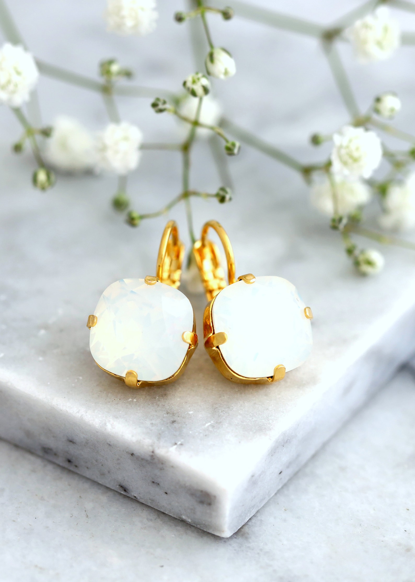 Bridal Opal Earrings, Bridal White Opal Drop Earrings, Bridesmaids ...
