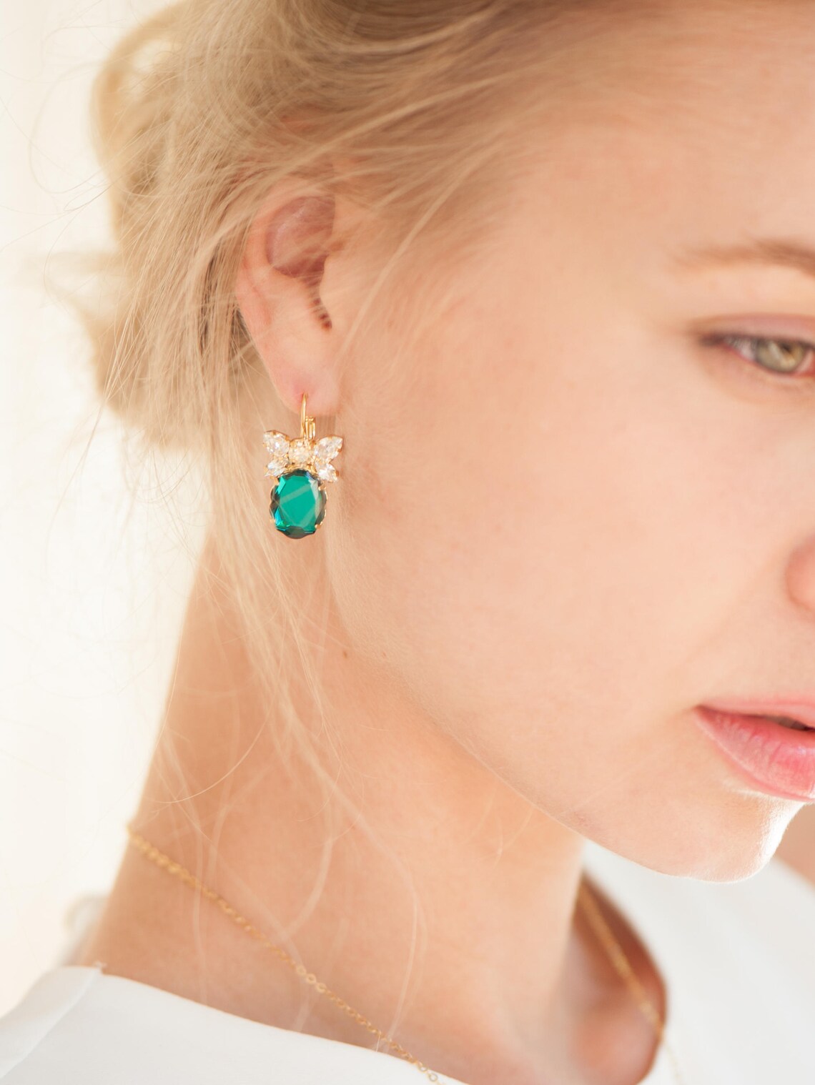 Emerald Drop Earrings Bridal Drop Earrings Emerald Dangle | Etsy