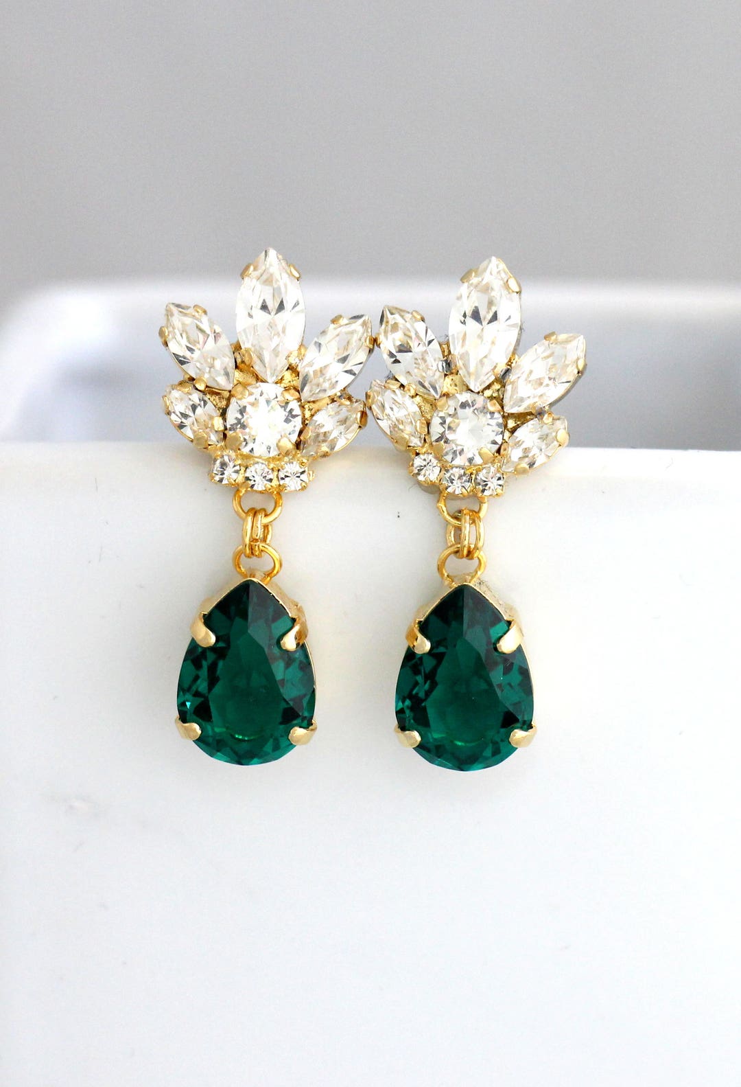 Emerald Earrings, Bridal Emerald Chandeliers, Dark Green Earrings ...