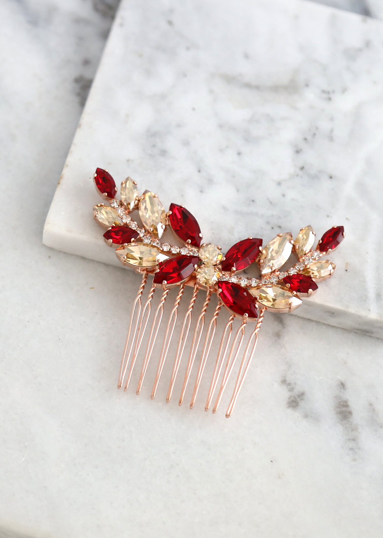 Bridal Hair Comb Red Hair Comb Ruby Red Crystal Hair Comb - Etsy
