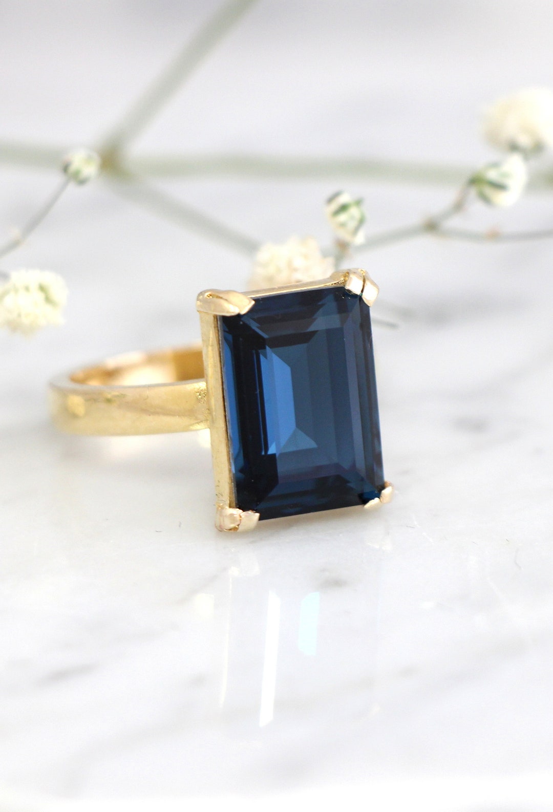 Blue Navy Crystal Ring, Dark Blue Emerald Cut Crystal Ring, Rhinestone ...