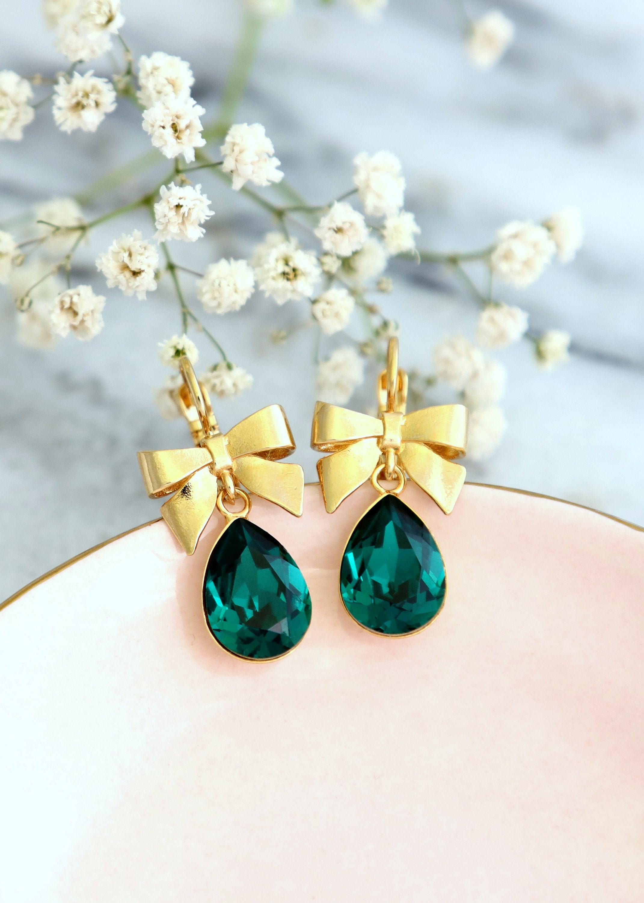 Emerald Drop Earrings Emerald Green Earrings Christmas Gift | Etsy