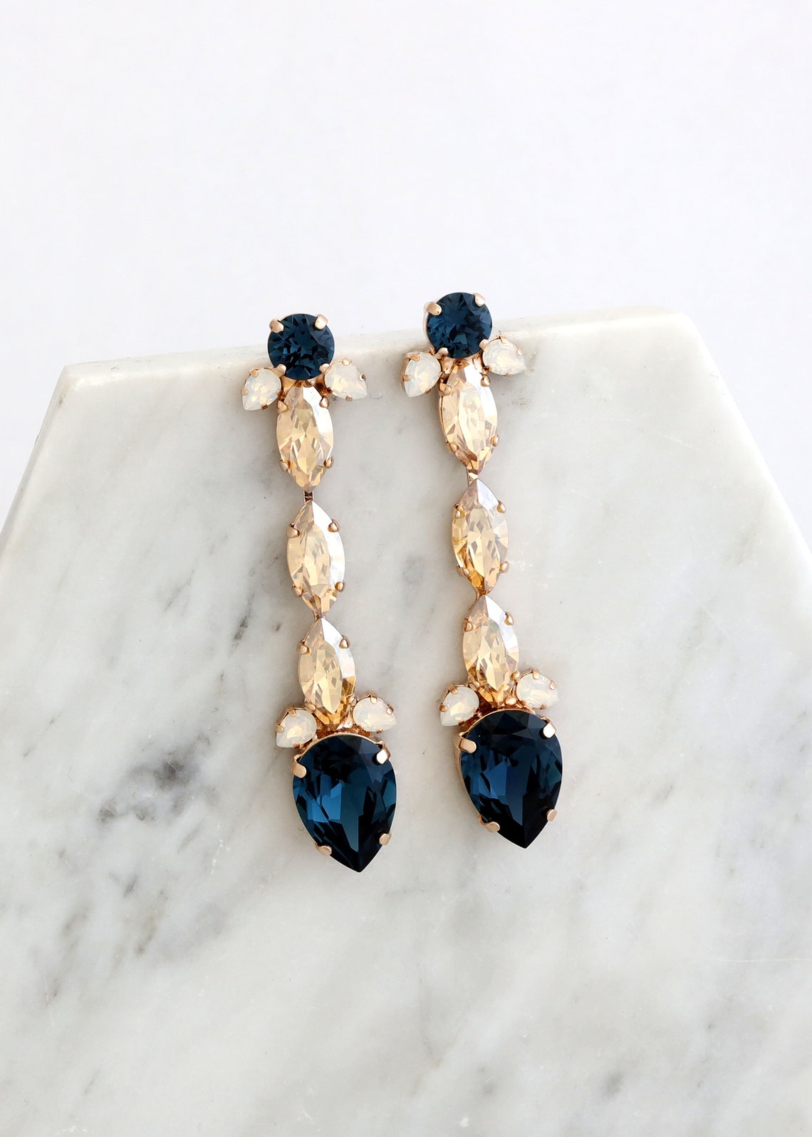 Navy Blue LONG EARRINGS Bridal Blue Navy Earrings Blue | Etsy