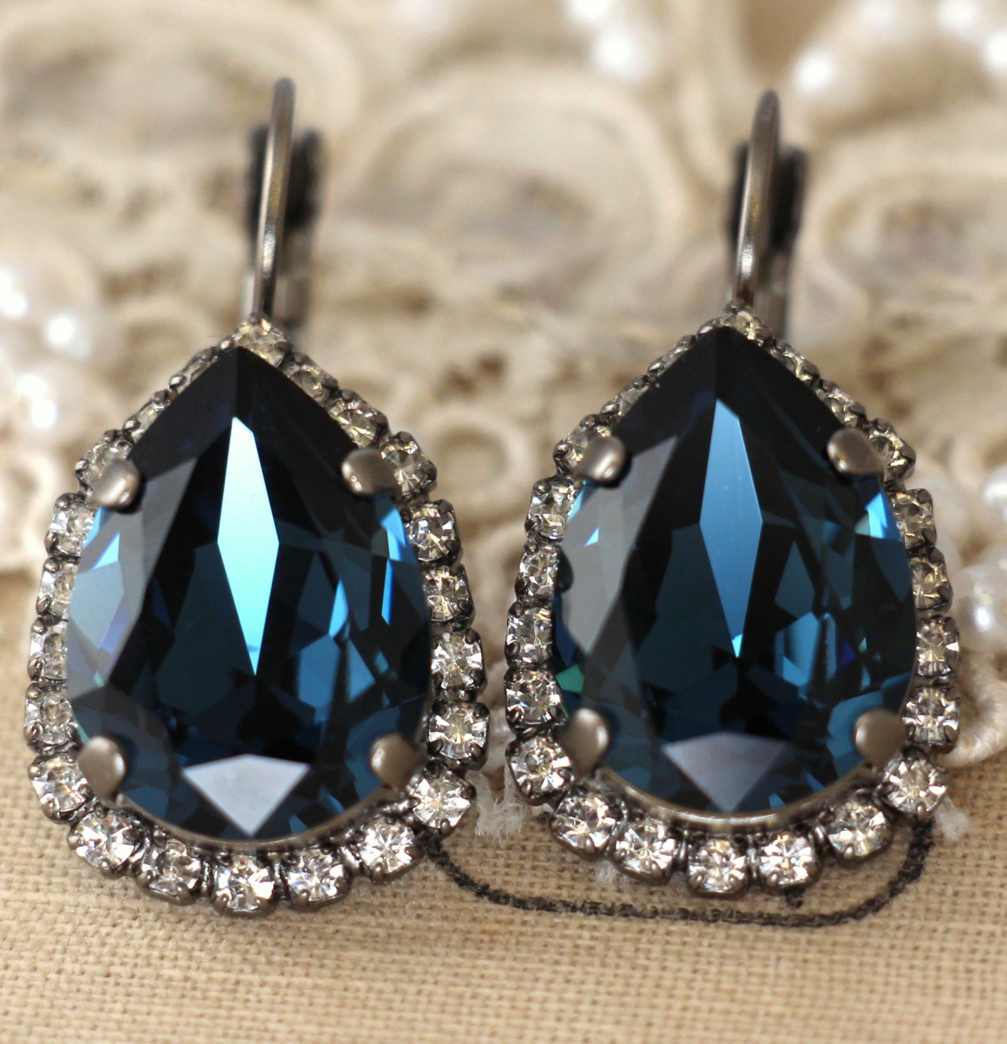 Blue Navy Earrings Sapphire Blue Earrings Dark Blue Bridal - Etsy