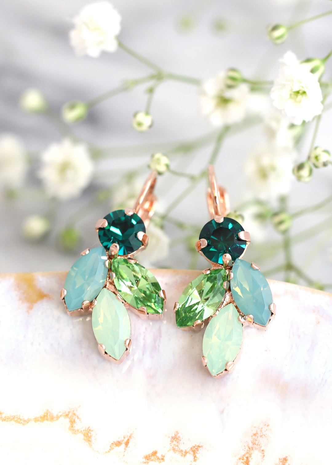 Green Drop Earrings, Bridal Green Drop Earrings, Emerald Green Crystal ...