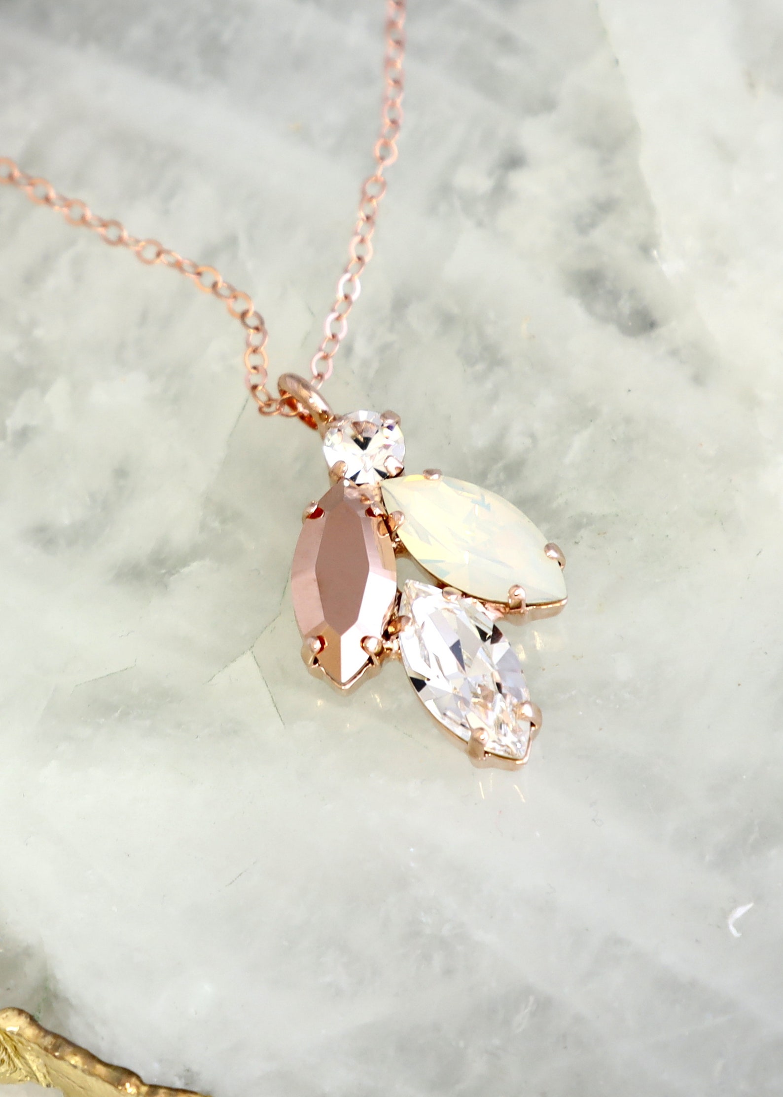 Rose Gold Necklace, Bridal Rose Gold Crystal Necklace, Bridesmaids ...