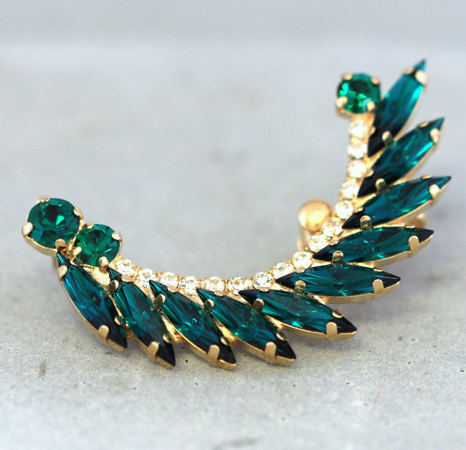 Emerald Green Ear Cuff Earrings, Bridal Climbing Crystal Earrings ...