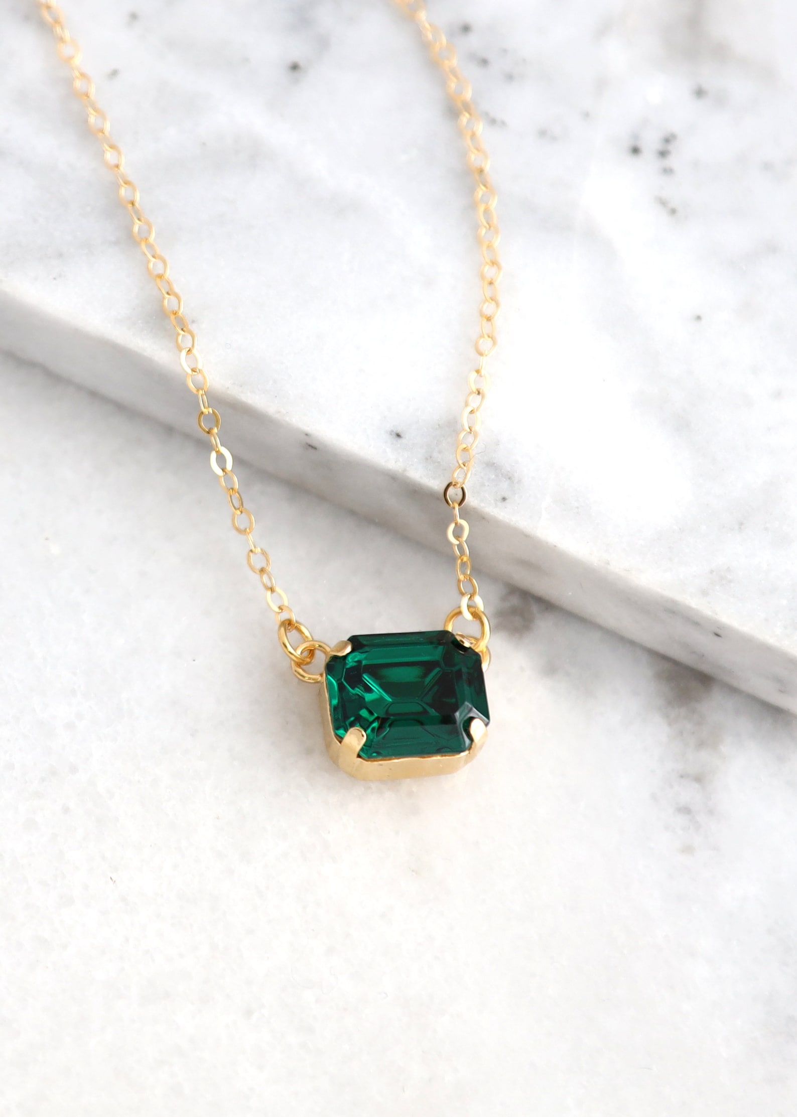 Emerald Necklace, Emerald Green Crystal Necklace, Dark Green Crystal ...