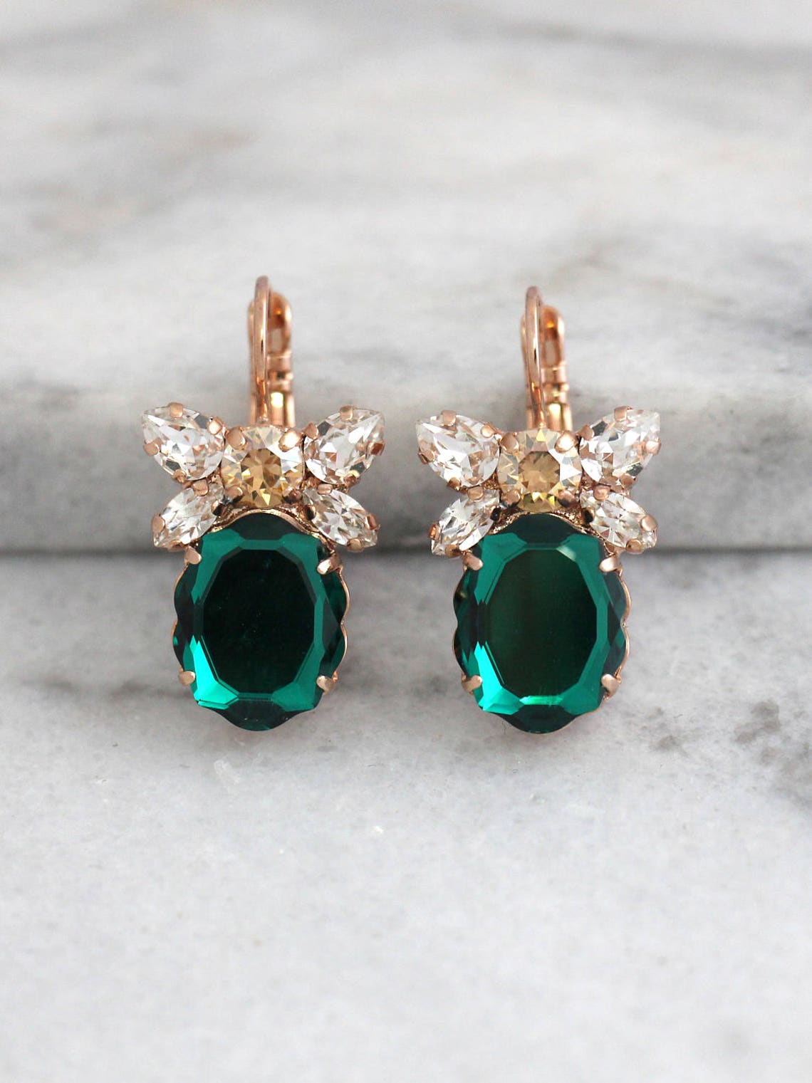 Emerald Drop Earrings Bridal Drop Earrings Emerald Dangle | Etsy