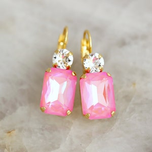 Hot Pink Drop Earrings, Hot Pink Crystal Earrings, Neon Pink Crystal ...