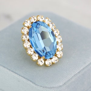 Cocktail Ring, Aquamarine Cocktail Crystal Ring, Statement Blue Crystal ...
