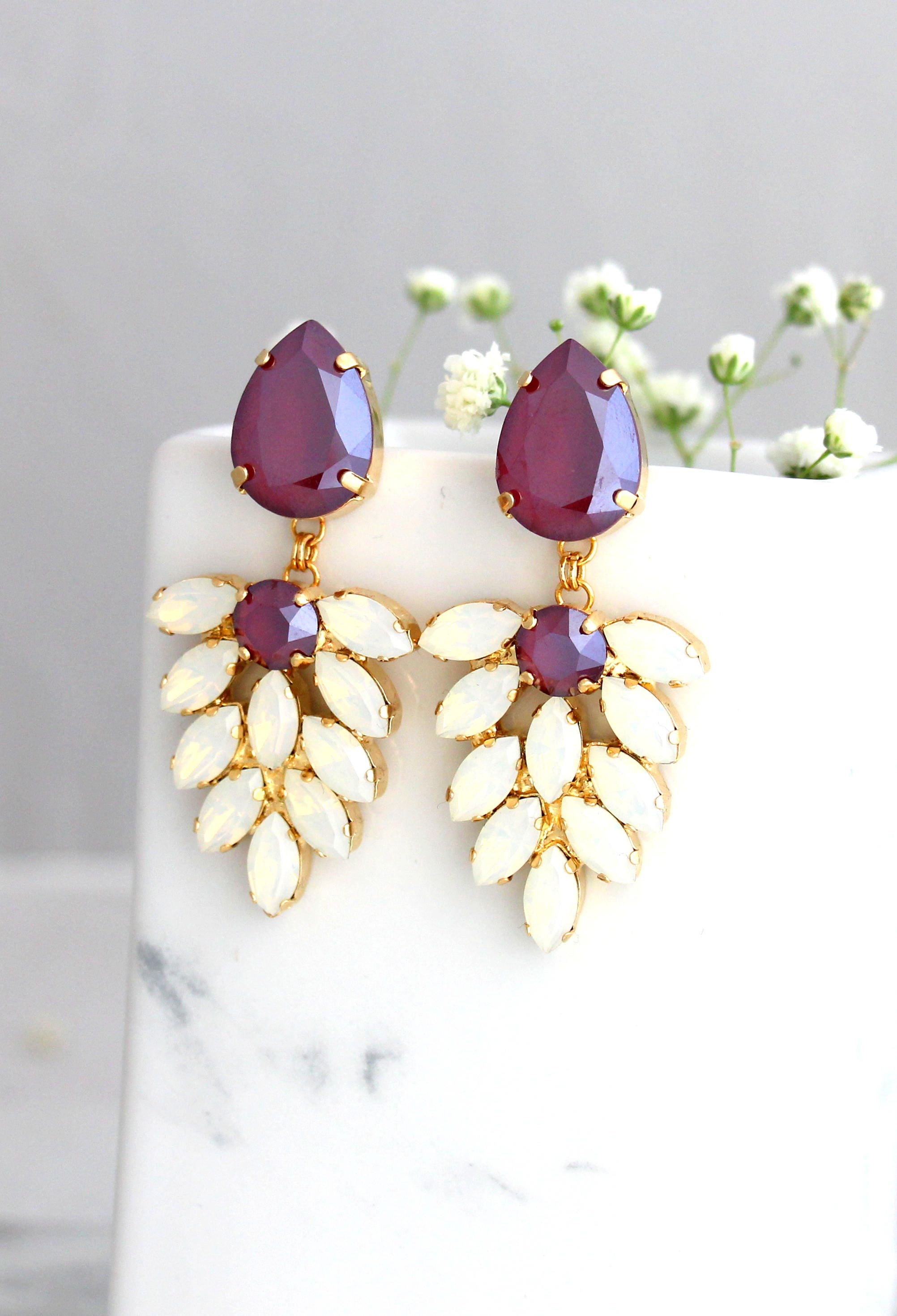 Red Bridal Earrings Maroon Earrings Burgundy Earrings Dark | Etsy