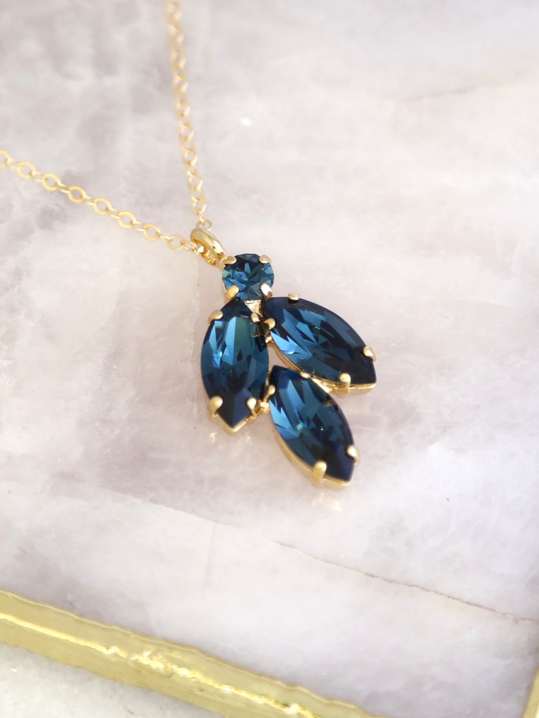 Blue Crystal Bridal Necklace, Bridal Blue Navy Necklace, Navy Blue ...