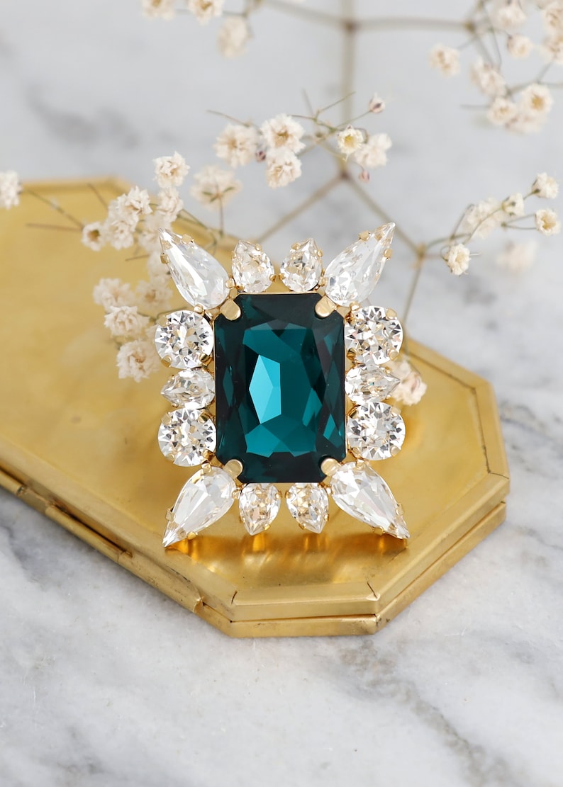 Emerald Cocktail Ring Emerald Green Cocktail Crystal Ring | Etsy