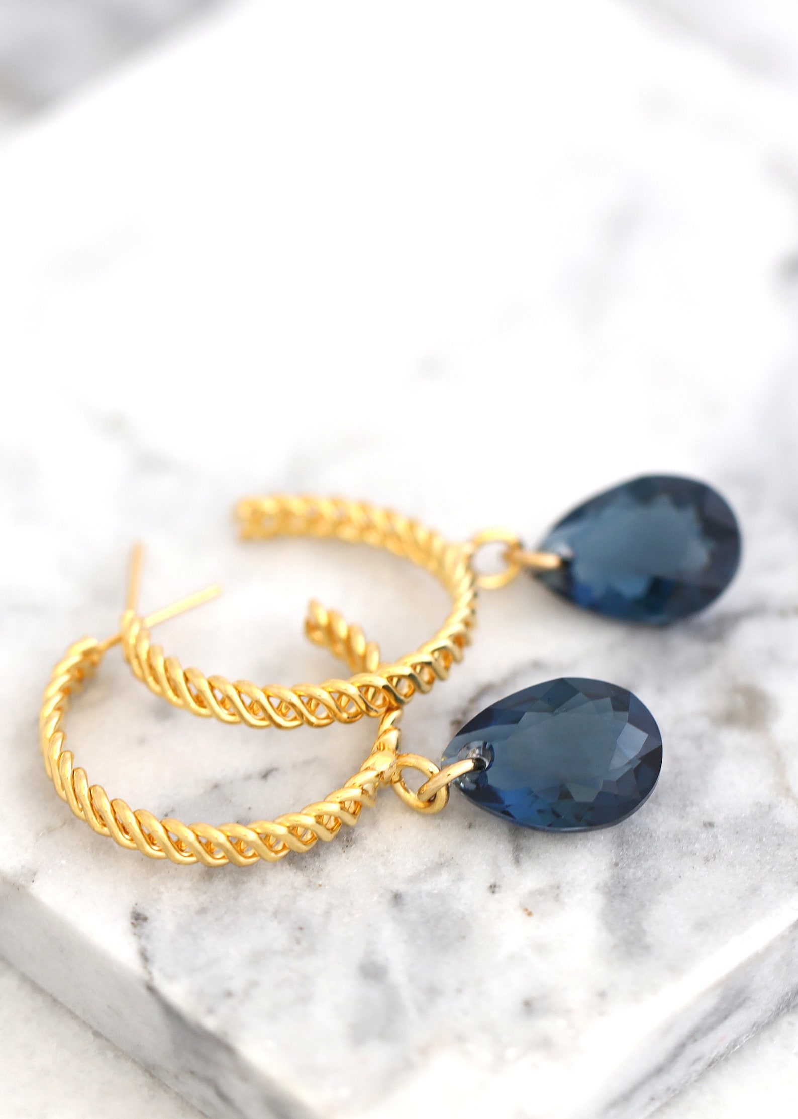 Navy Blue Earrings Blue Gold Hoop Earrings Bridal Blue Hoop - Etsy