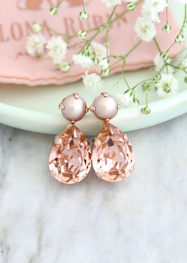 Blush Stud Earrings, Bridal Blush Crystal Embellished Earrings, Dusty ...