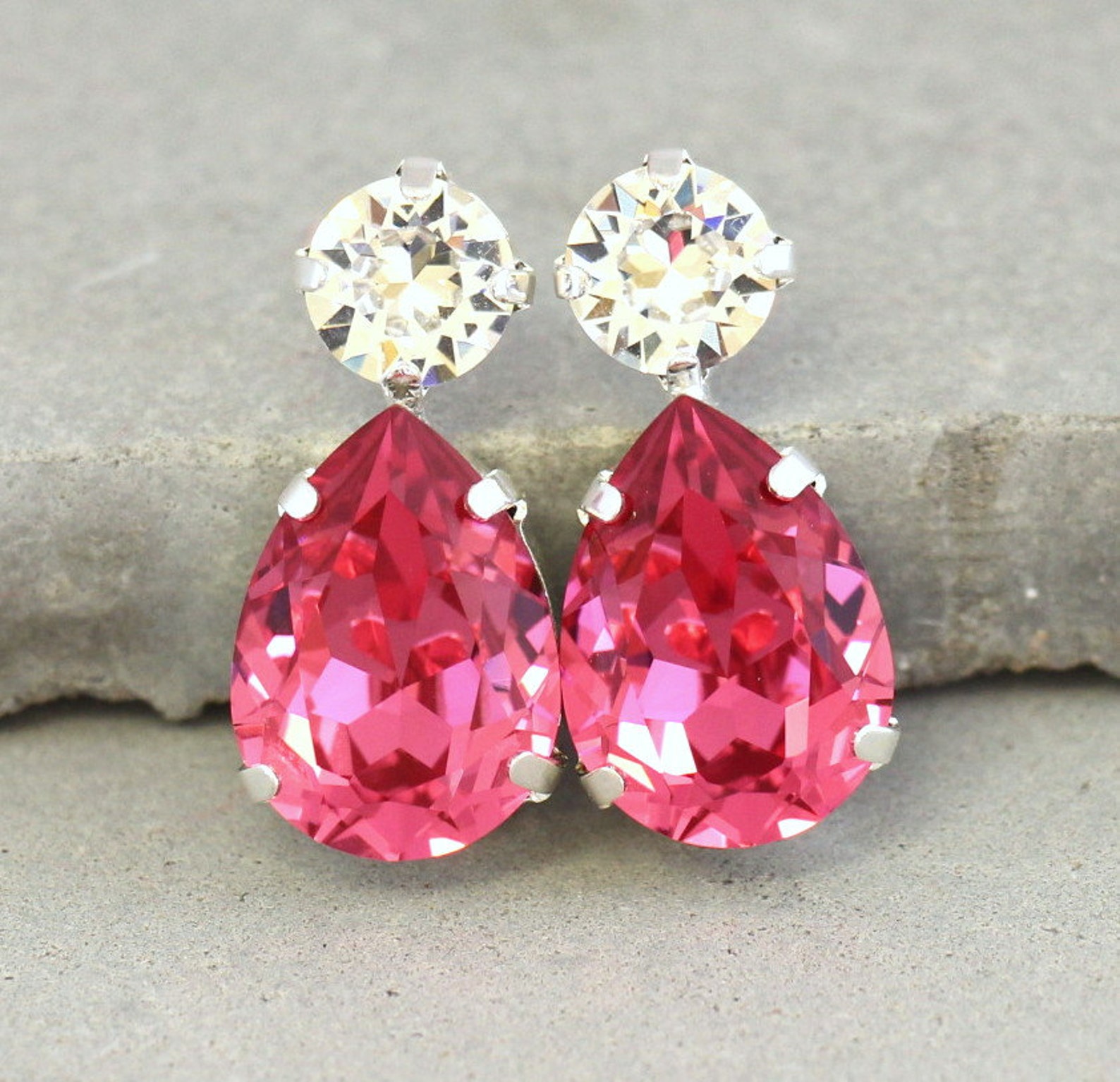 Pink Stud Earrings, Pink Earrings, Pink Rose Crystal Stud Earrings ...