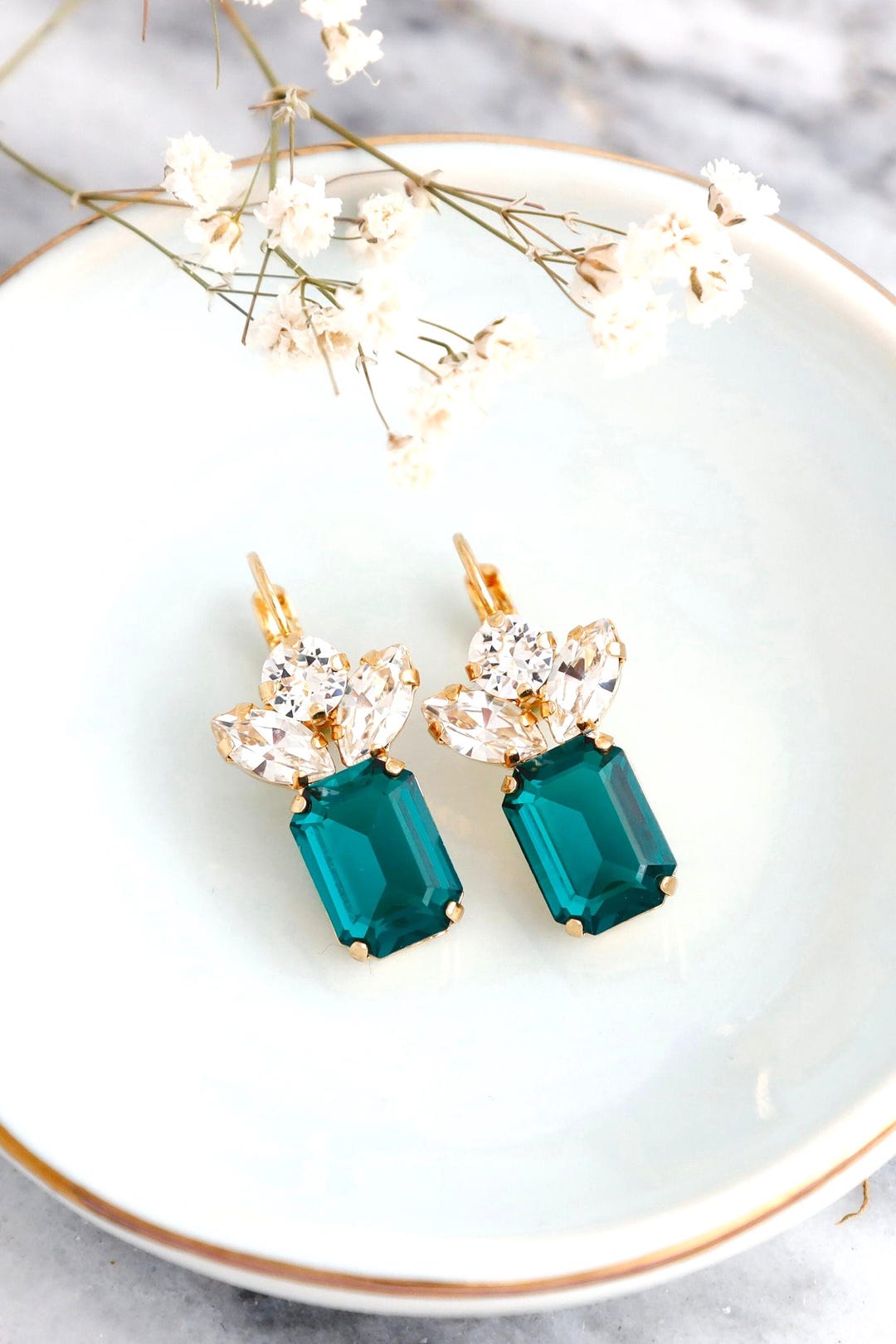 Emerald Green Earrings, Emerald Green Drop Bridal Earrings, Dark Green ...