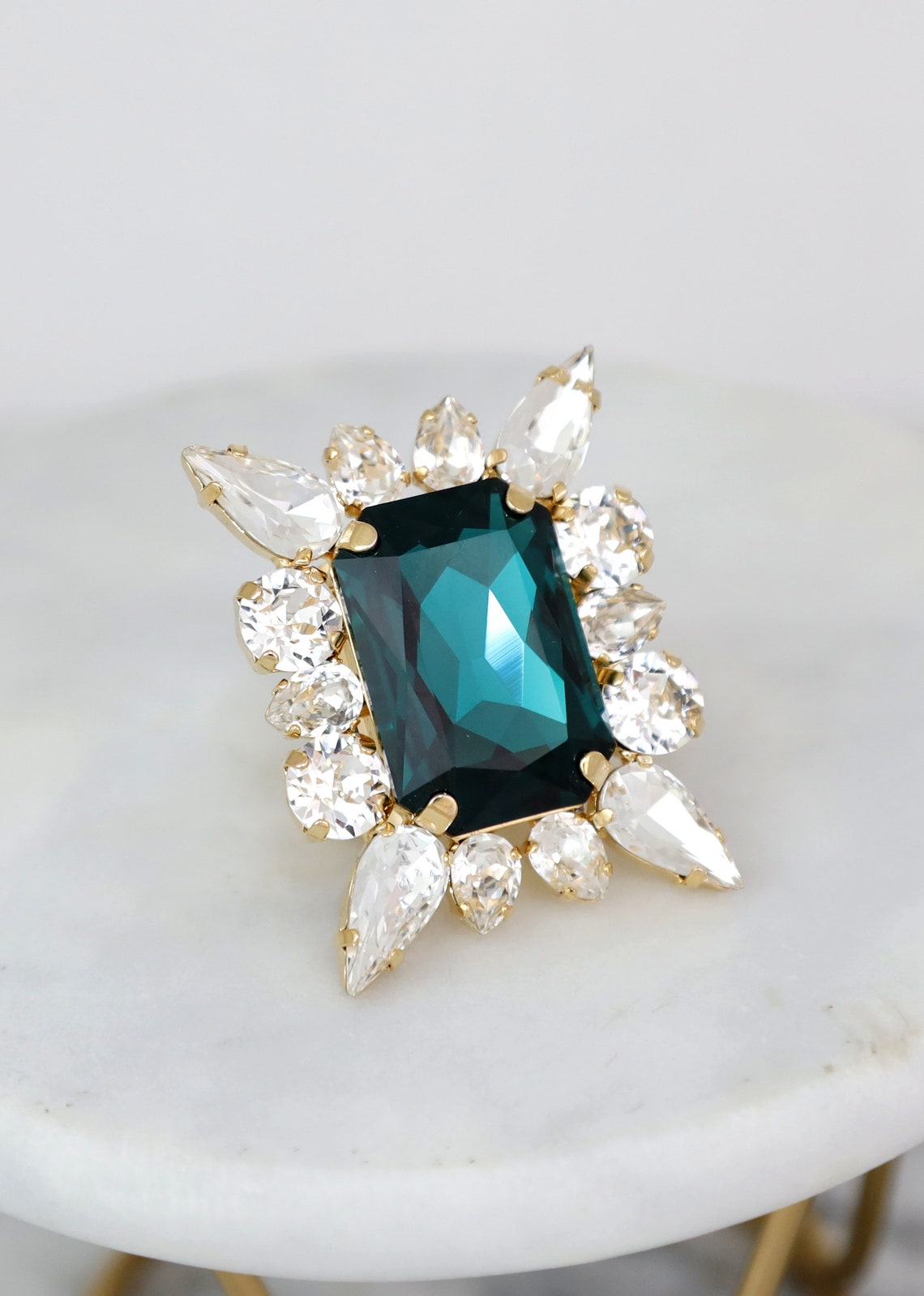 Emerald Cocktail Ring Emerald Green Cocktail Crystal Ring - Etsy