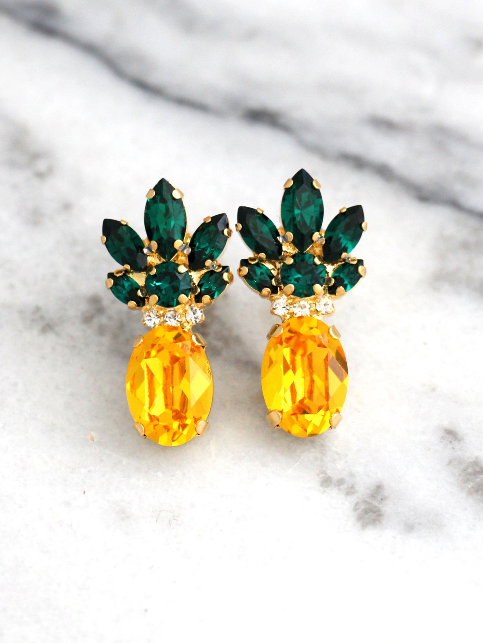Pineapple Earrings, Pineapple Jewelry, Yellow Emerald Crystal Crystal ...