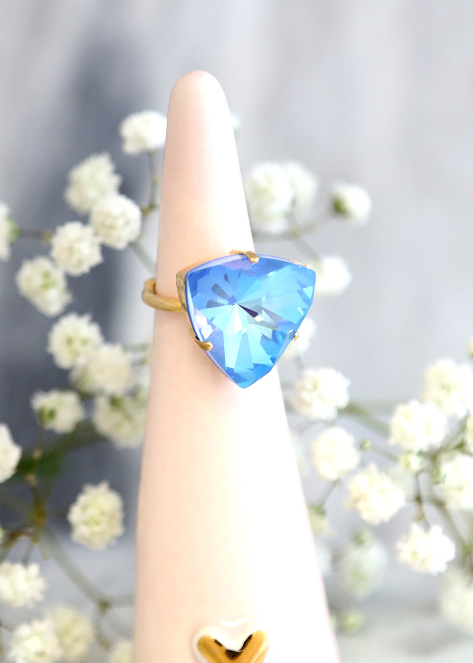 Blue Cocktail Crystal Ring Statement Gold Blue Crystal Ring | Etsy