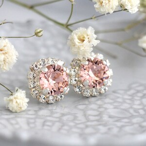 Blush Studs, Silver Blush Studs, Blush Stud Earrings, Bridesmaids Blush Earrings, Silver Stud ...