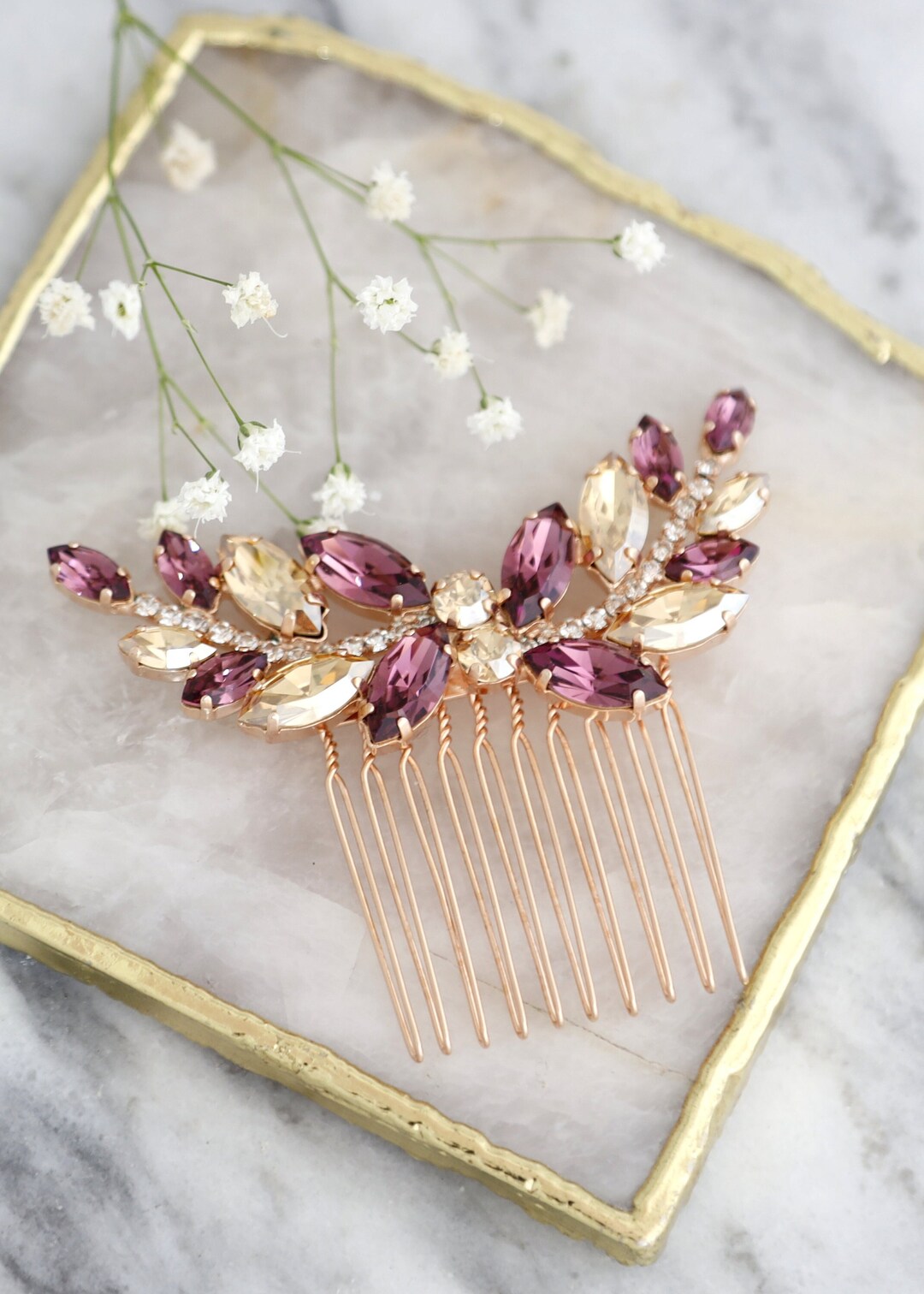 Purple Bridal Hair Comb, Purple Hair Comb, Purple Violet Crystal Hair ...