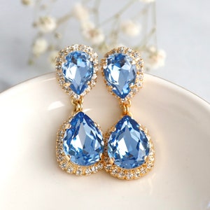Light Blue Long Earring, Bridal Light Sapphire Crystal Earrings, Light ...